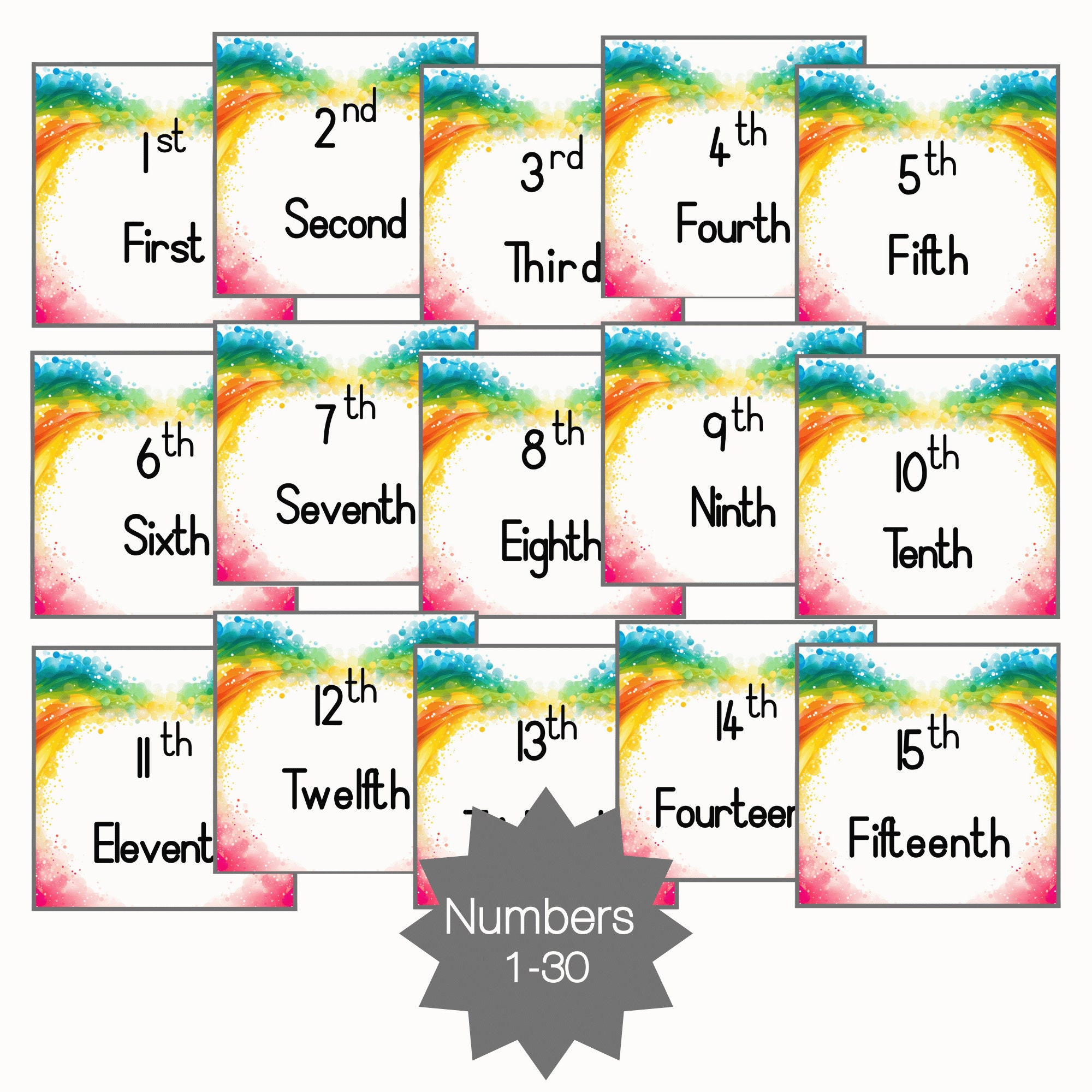 Rainbow-themed Classroom| Ordinal Numbers Poster | Editable Flashcards ...