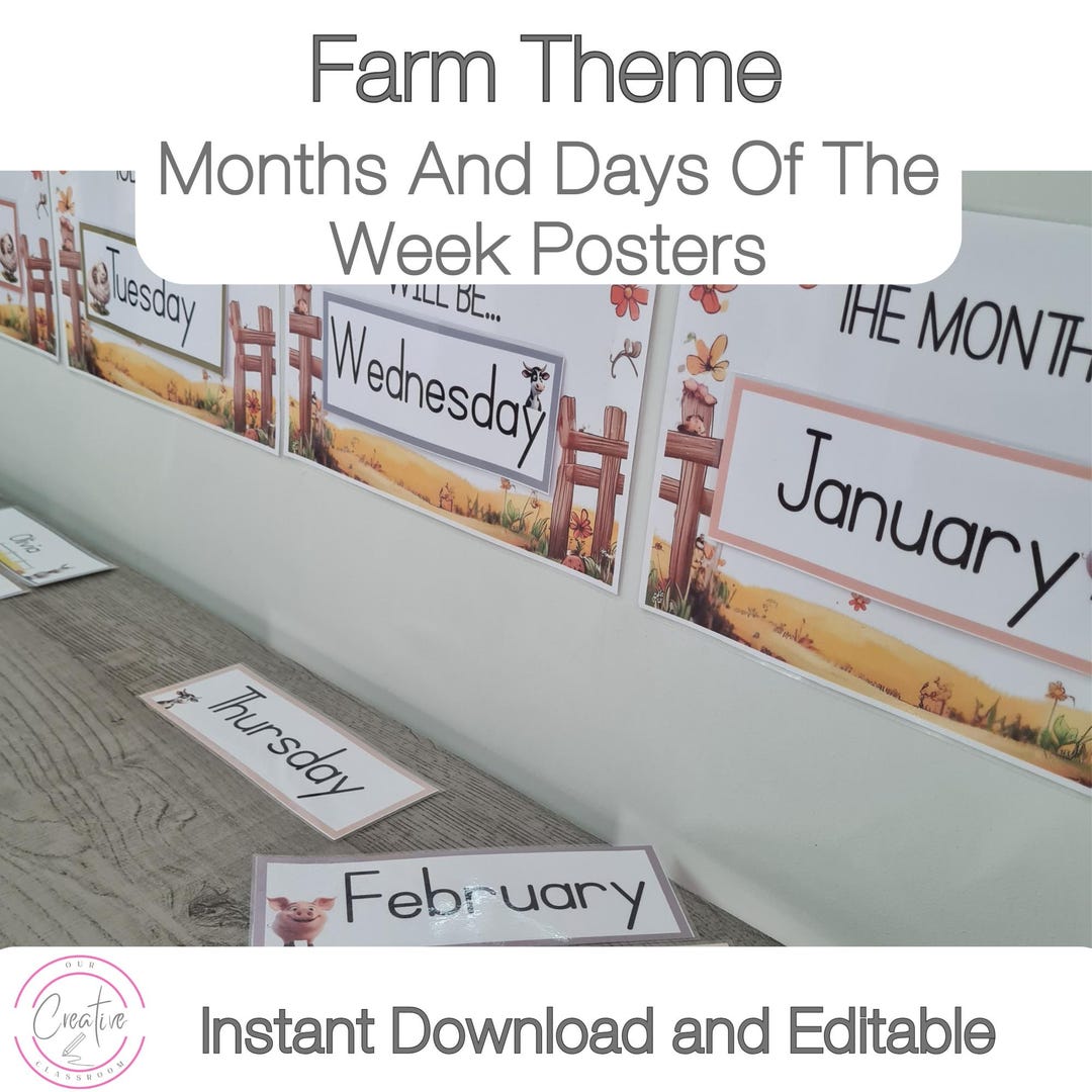 Farm Theme Classroom Days of the Week Poster Printable & Months of the ...