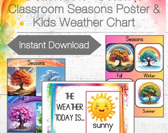 Bee Themed Classroom Kids Weather Chart Printable All Seasons Posters ...