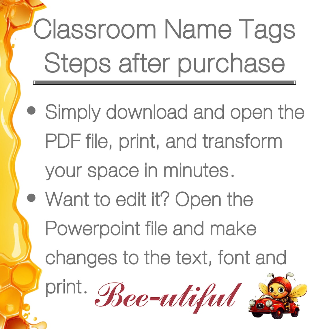 Bee Themed Classroom Name Tags Printable Name Tags for Kindergarten ...
