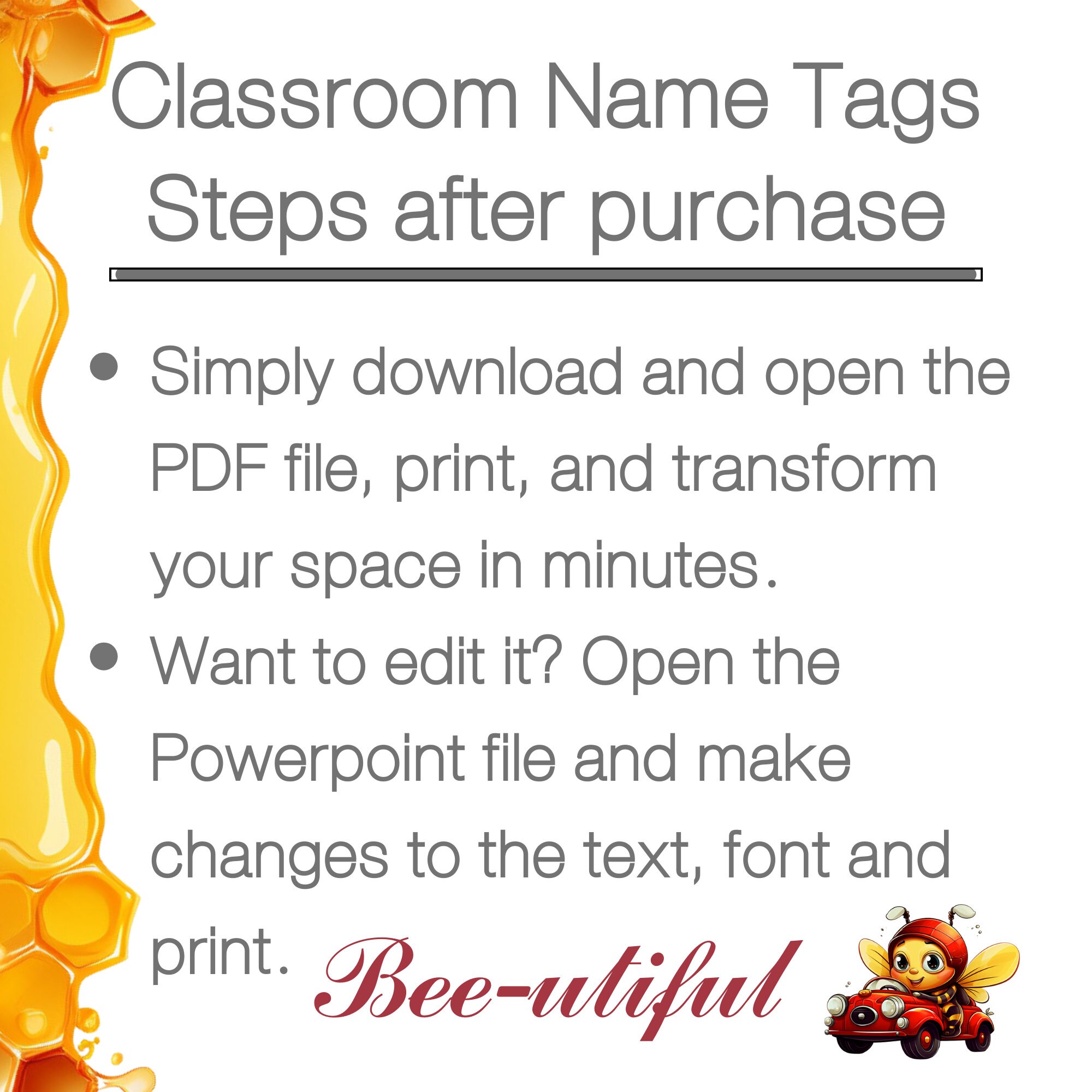 Bee Themed Classroom Name Tags Printable - Name Tags for Kindergarten ...