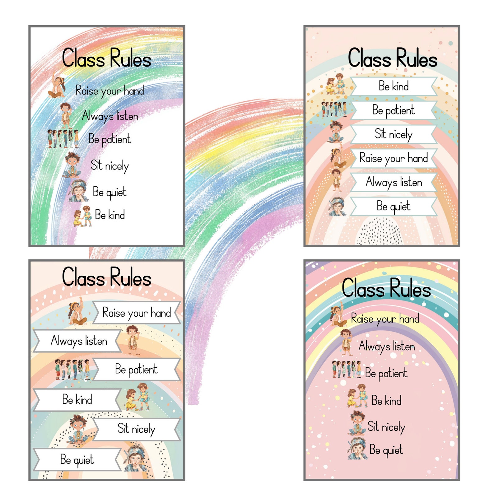BOHO RAINBOW Classroom Rules Posters | Editable | Pastel Rainbow ...