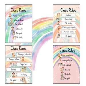 BOHO RAINBOW Classroom Rules Posters | Editable | Pastel Rainbow ...