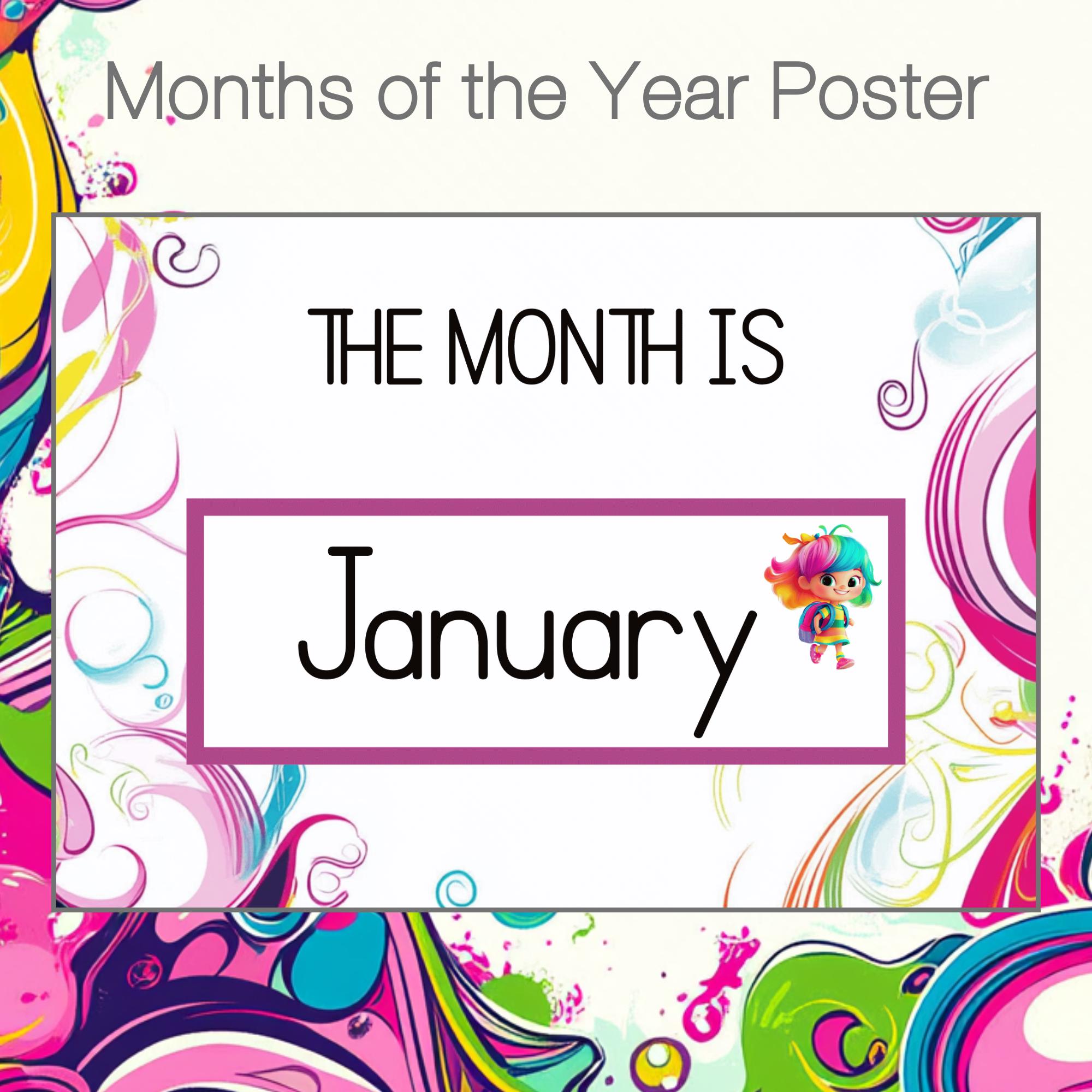 Colorful Classroom Theme Days of the Week Poster Printable & Months of ...
