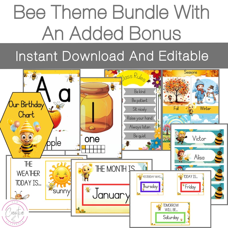 Bee Themed Classroom Decor Bundle Printables - Includes 15 Amazing Bee ...