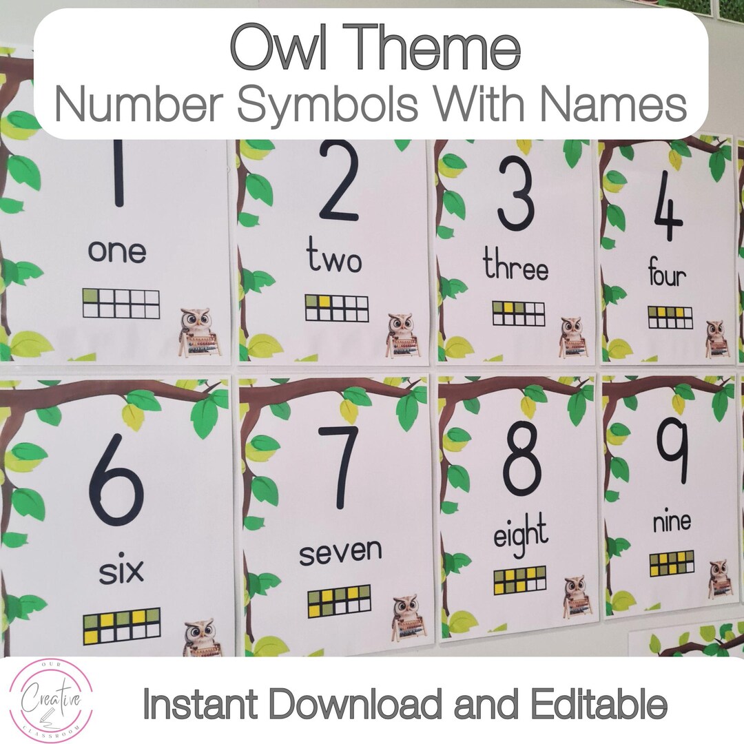 Owl Theme Classroom | Number Flashcards | Number Posters | Editable ...