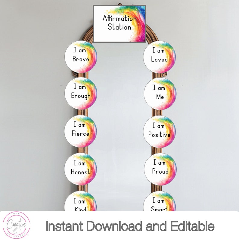 Rainbow Theme Class Affirmation Station and Feelings Chart | Editable ...