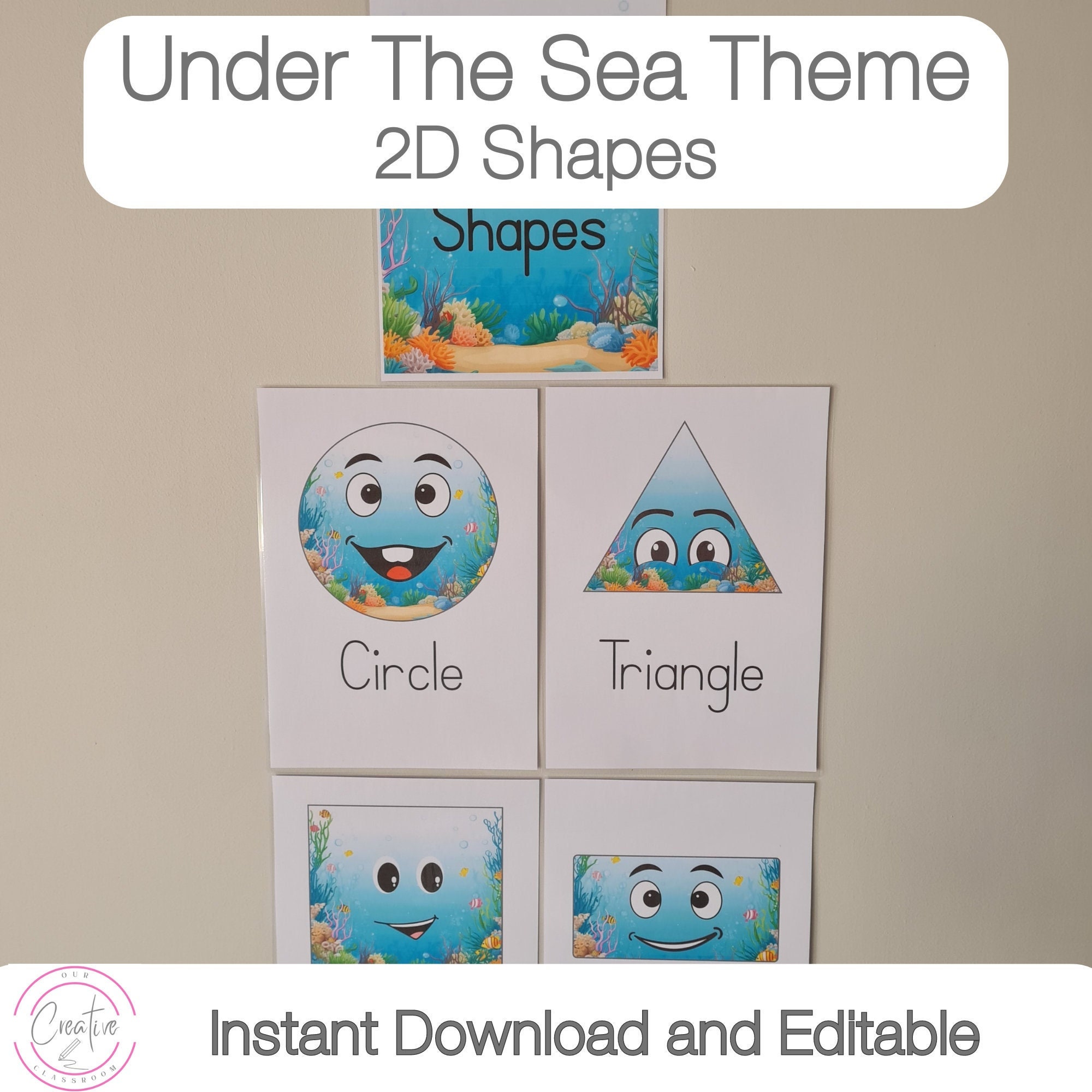 Under the Sea Classroom Theme 2D Shapes Math Shape Posters Printable 2D ...