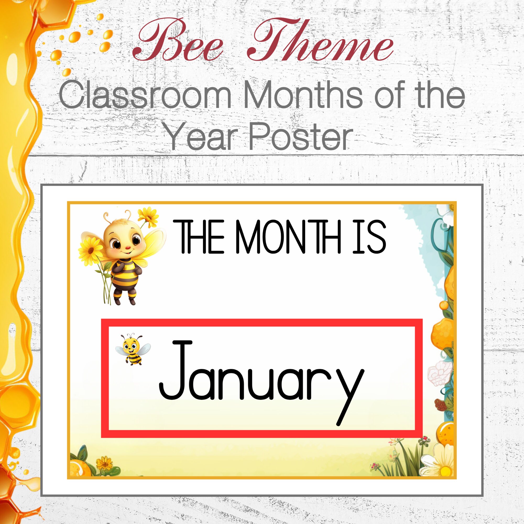 Bee Themed Classroom Days of the Week Poster Printable & Months of the ...