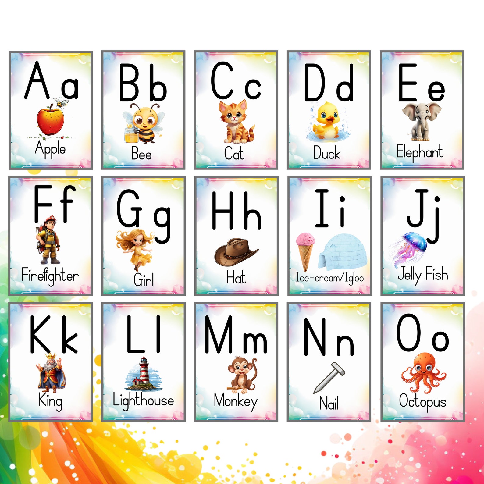 Rainbow Themed Classroom Alphabet Flashcards PDF Printable - Alphabet ...
