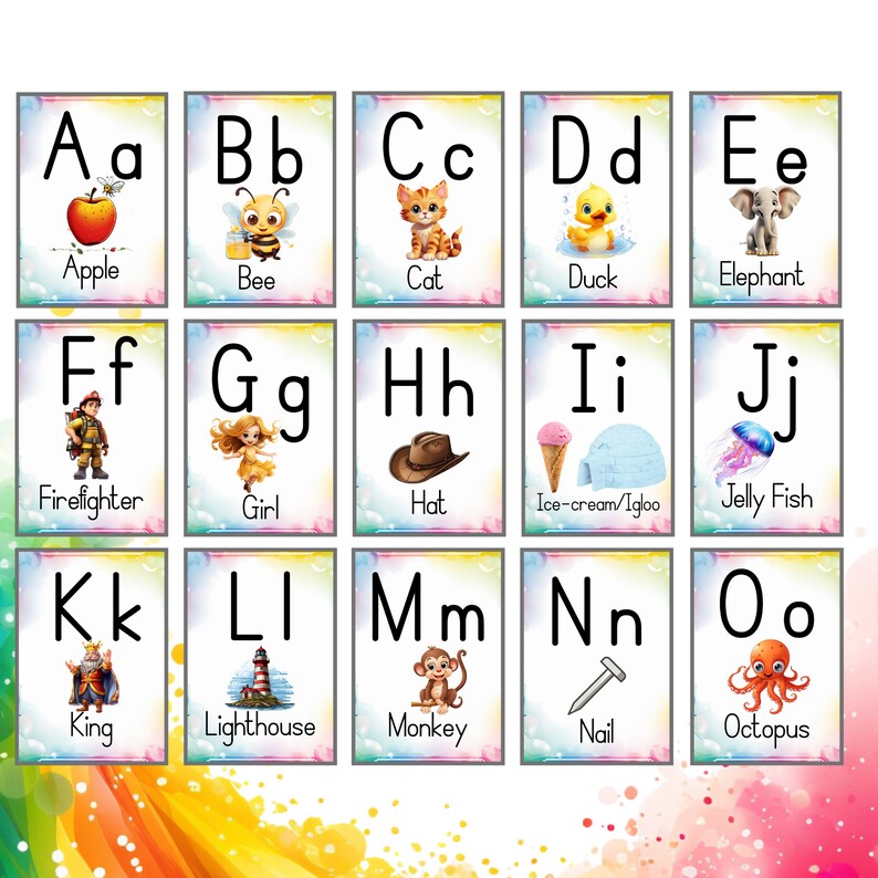 Rainbow Themed Classroom Alphabet Flashcards PDF Printable - Alphabet ...