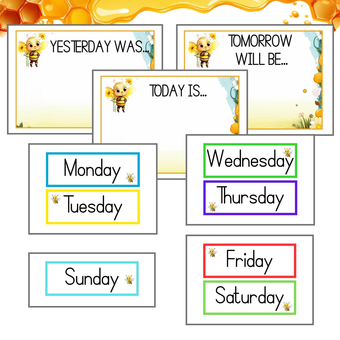 Bee Themed Classroom Days of the Week Poster Printable & Months of the ...