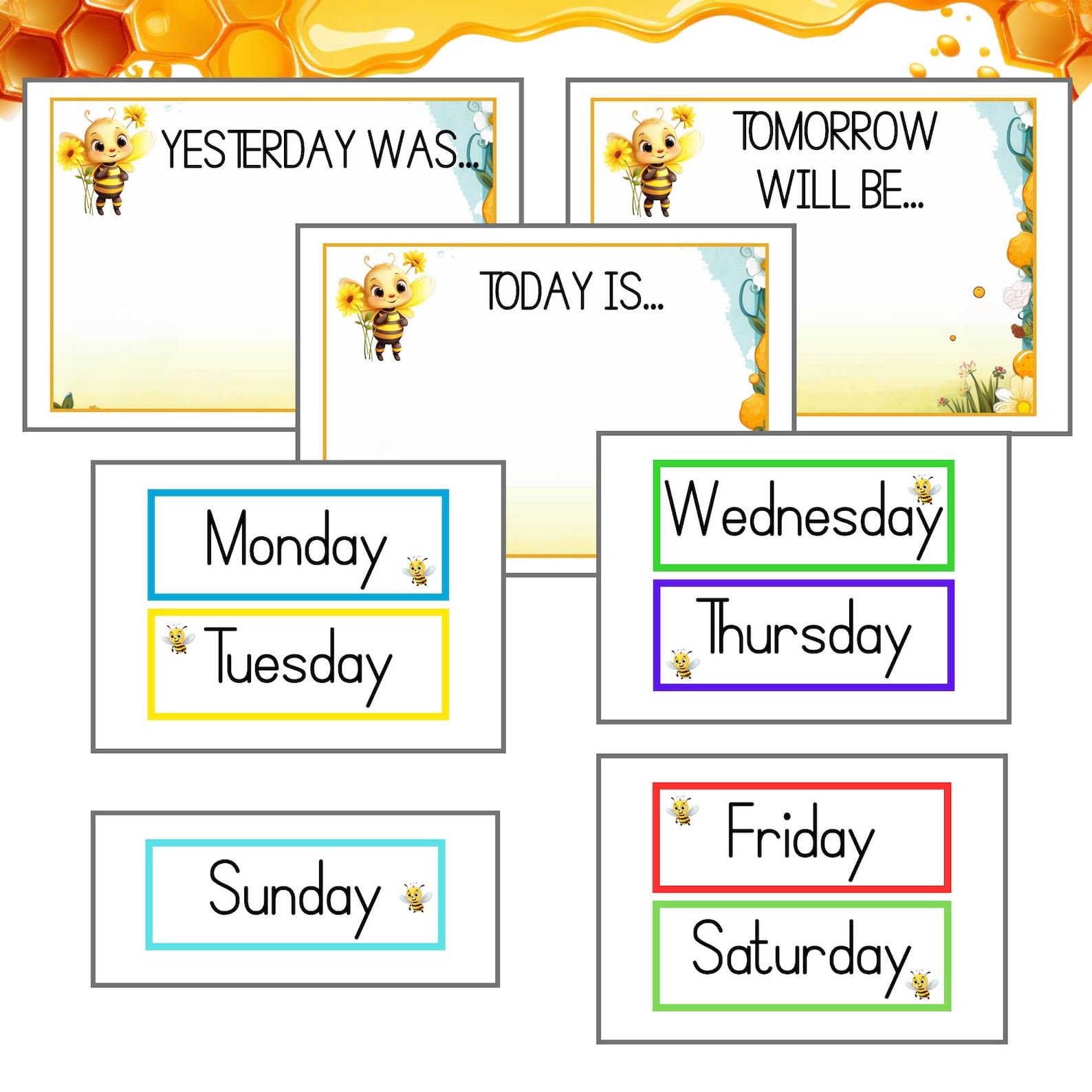 Bee Themed Classroom Days of the Week Poster Printable & Months of the ...