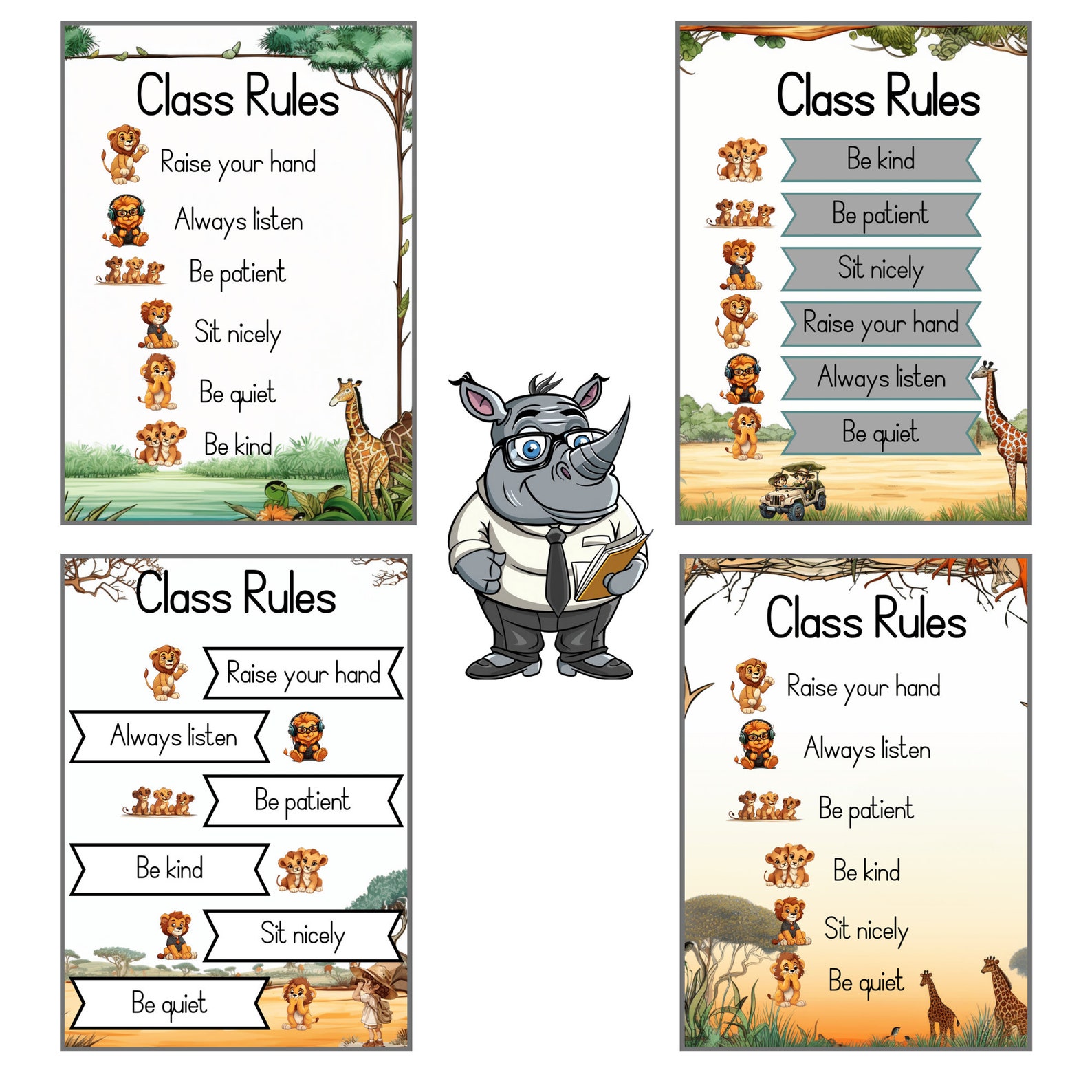 Safari Theme Classroom Rules Posters Printable - Class Rules for ...