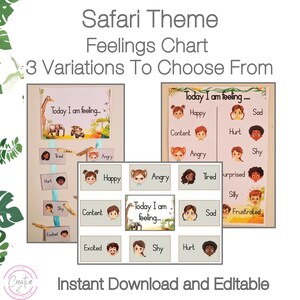 Safari Theme Classroom Affirmation Station and Feelings Chart | Class ...