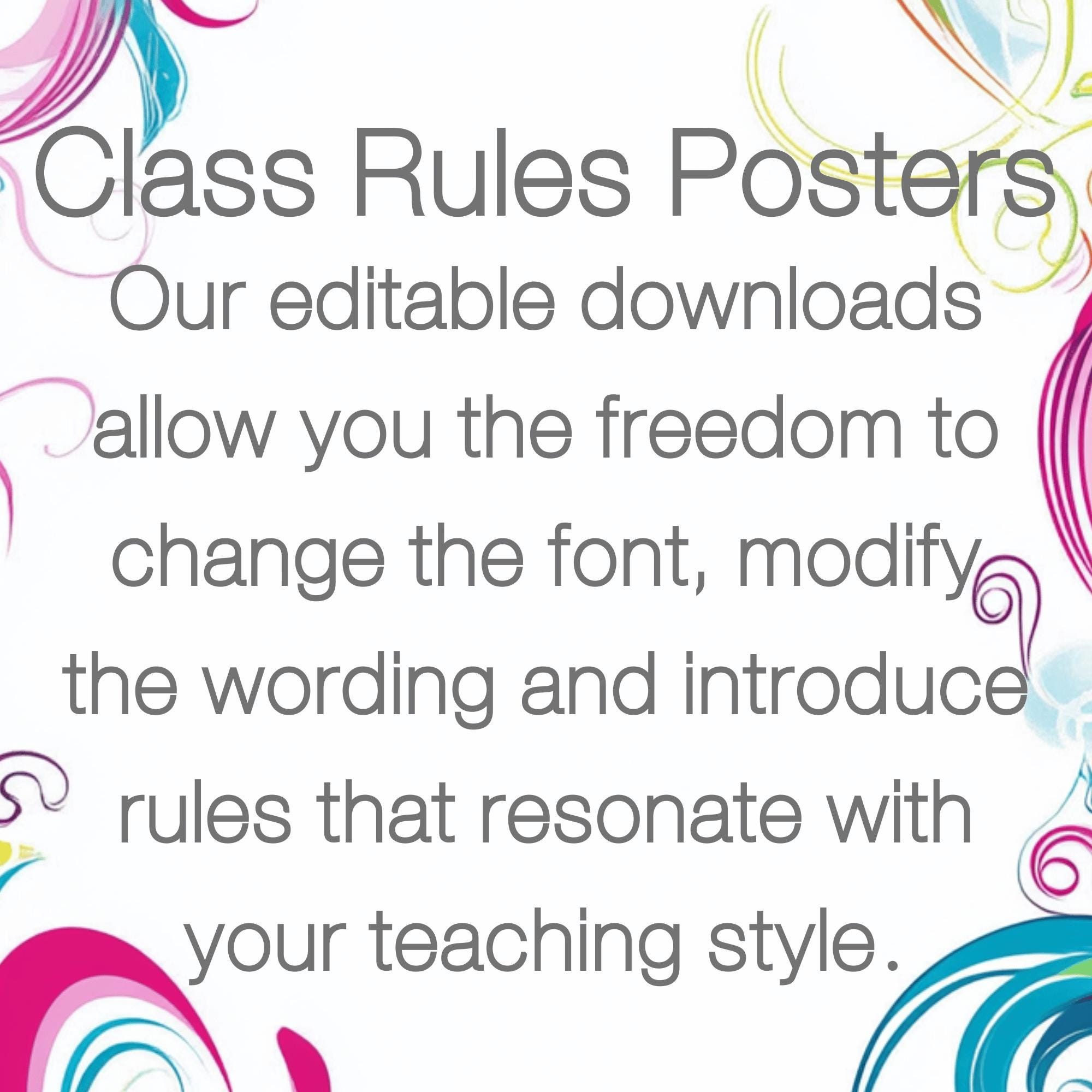 Colorful Classroom Theme Rules Posters Printable - Class Rules Posters ...