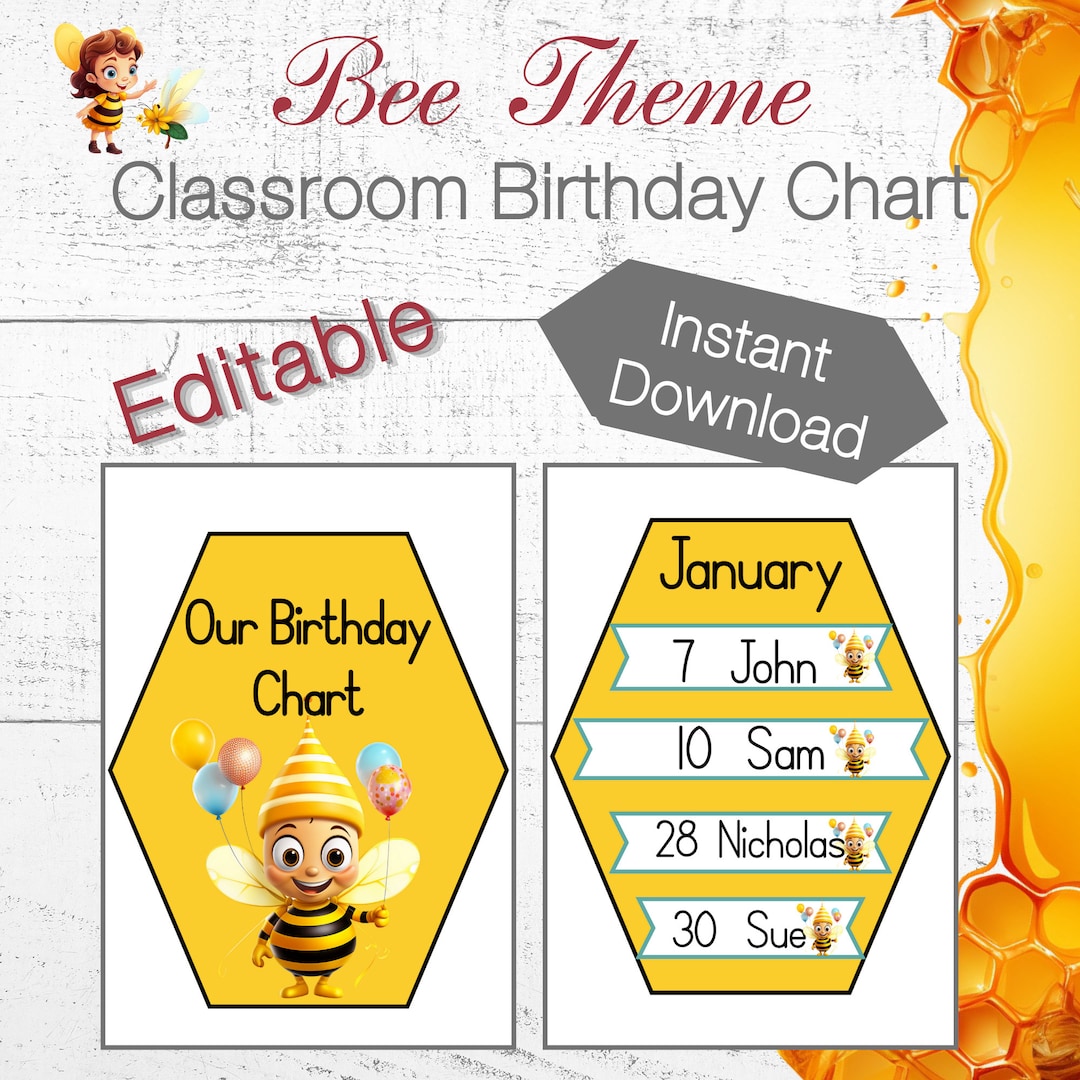 Bee Themed Classroom Birthday Chart Ideas Printable Birthday Charts for ...