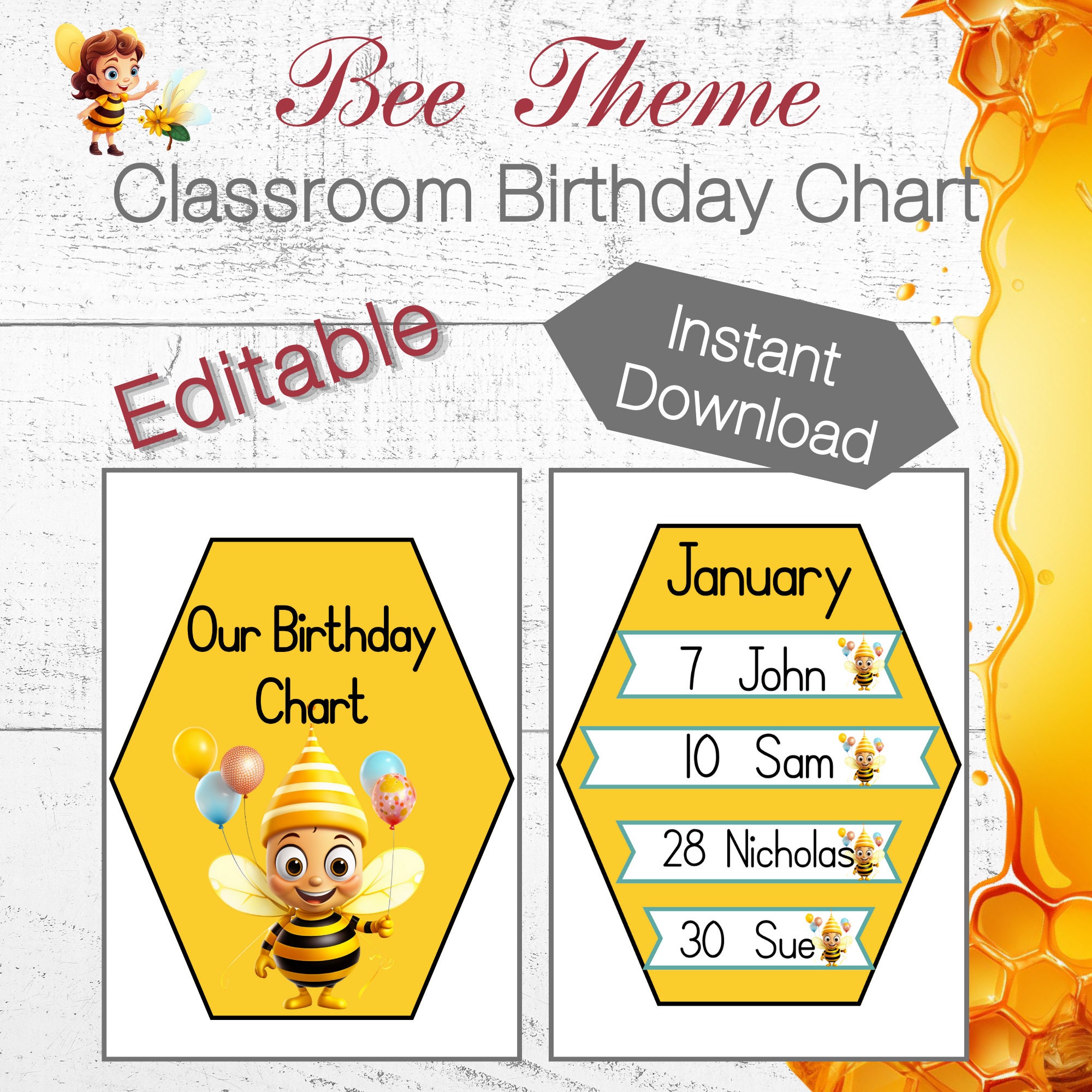 Bee Themed Classroom Birthday Chart Ideas Printable Birthday Charts for ...
