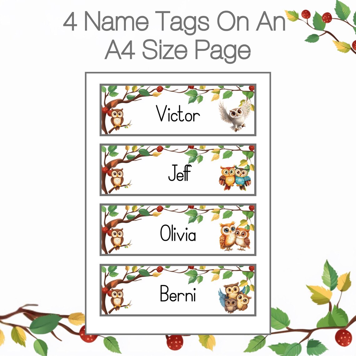Owl Theme Classroom Name Tags Printable - Name Tags for Little Learners ...
