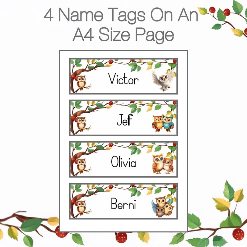 Owl Theme Classroom Name Tags Printable - Name Tags for Little Learners ...