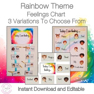Rainbow Theme Class Affirmation Station and Feelings Chart | Editable ...