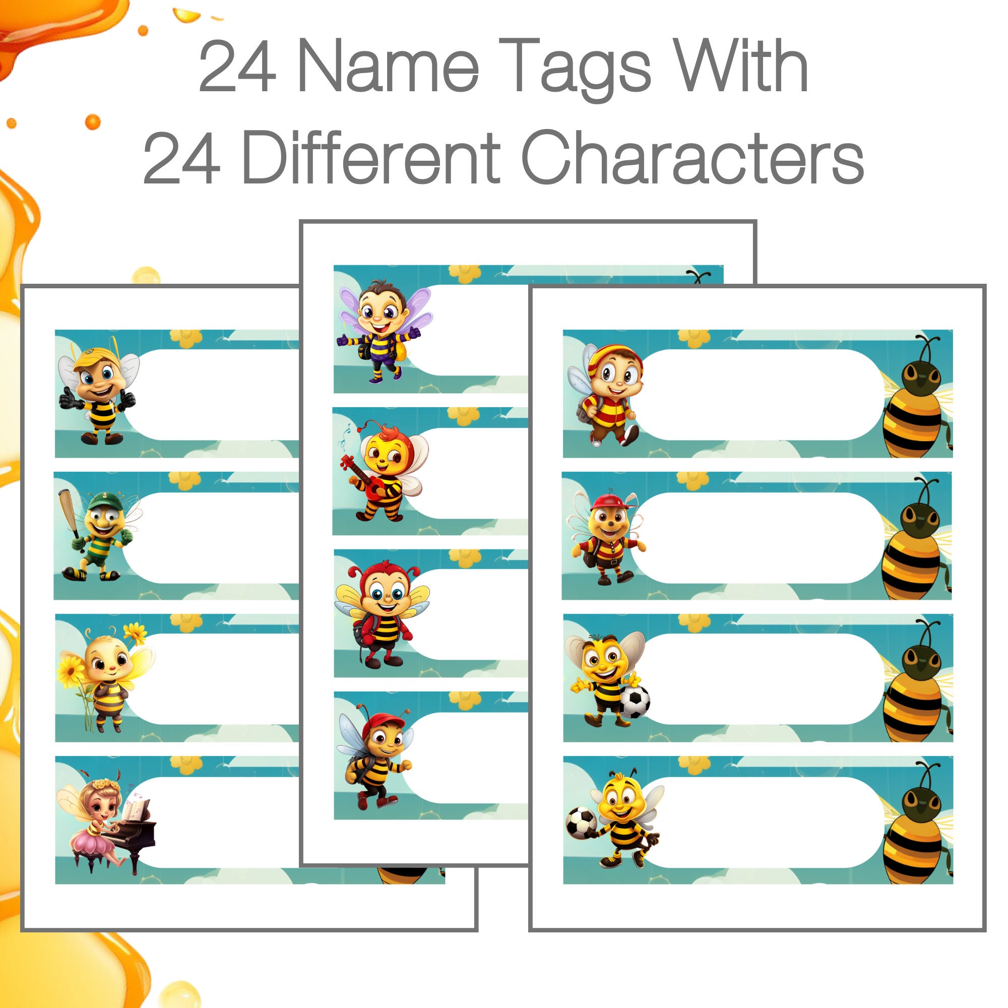 Bee Themed Classroom Name Tags Printable Name Tags for Kindergarten ...