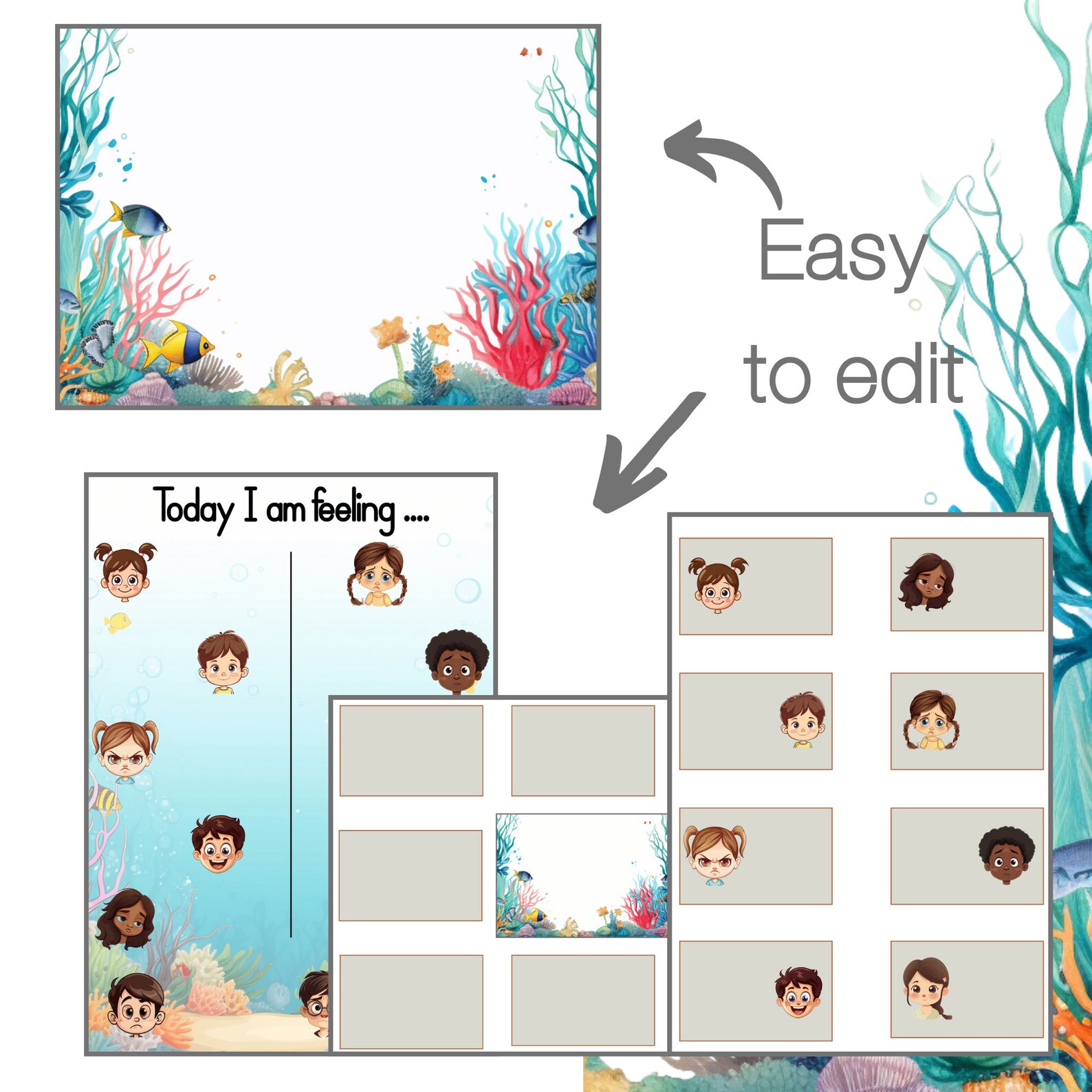 UNDER THE SEA Theme Affirmation Station and Feelings Chart | Positive ...