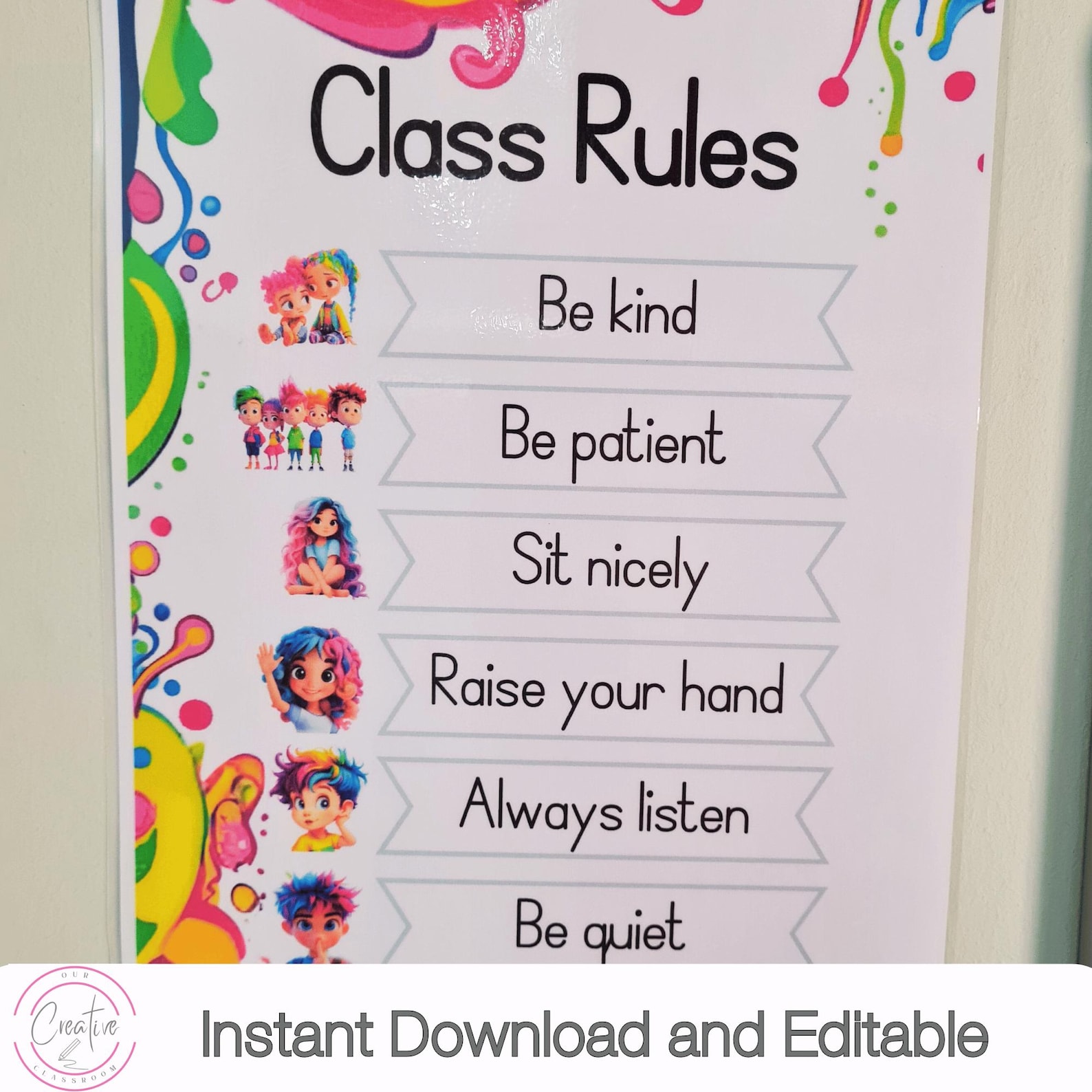 Colorful Classroom Theme Rules Posters Printable - Class Rules Posters ...