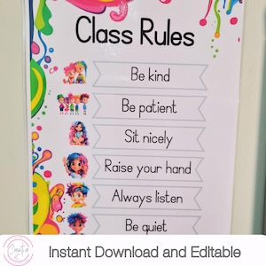 Colorful Classroom Theme Rules Posters Printable - Class Rules Posters ...