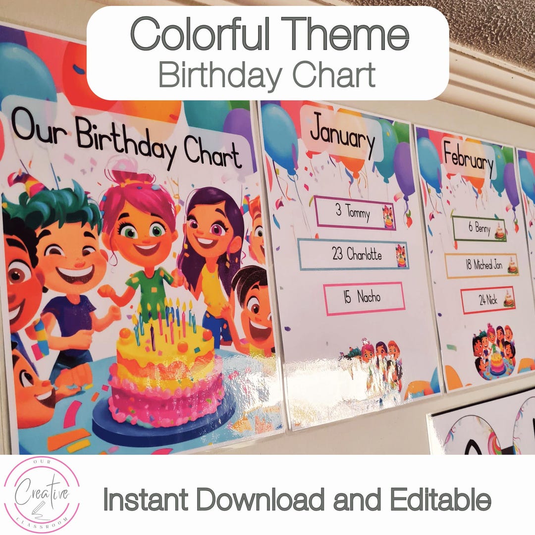 Colorful Theme Classroom | Birthday Chart Ideas Printable | Birthday ...