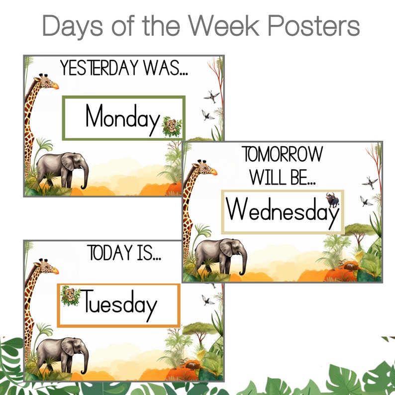 Safari Theme Classroom Days of the Week Poster Printable & Months of ...