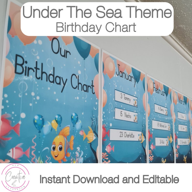 Under the Sea Theme Classroom Birthday Chart Ideas Printable - Birthday ...