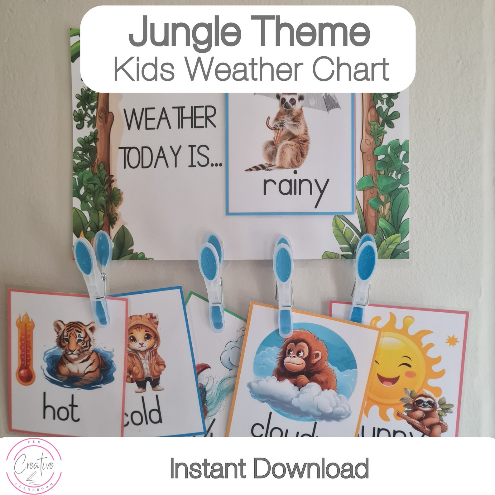 Jungle Theme Classroom Kids Weather Chart Printable - All Seasons ...