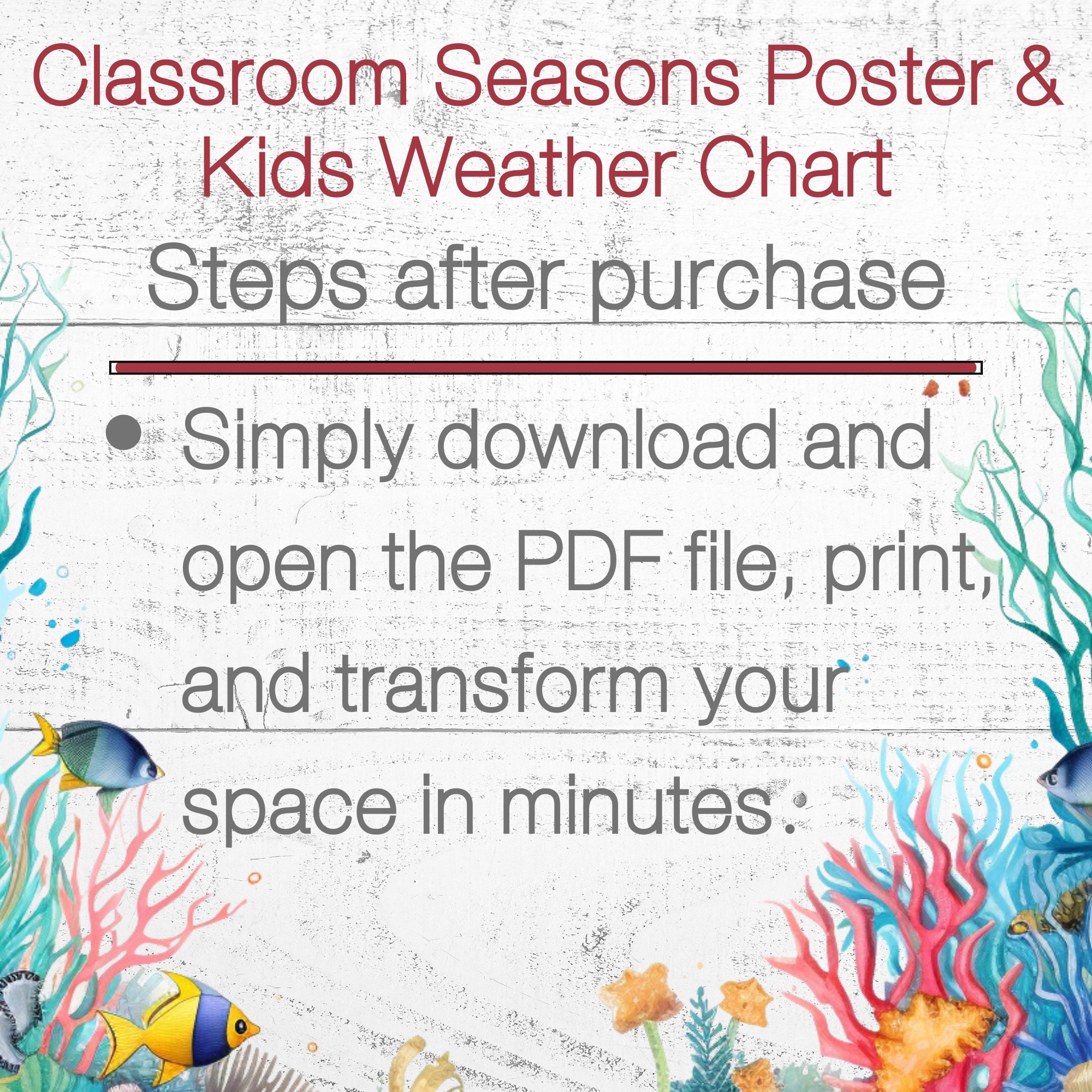 Under the Sea Classroom Theme Kids Weather Chart Printable All Seasons ...