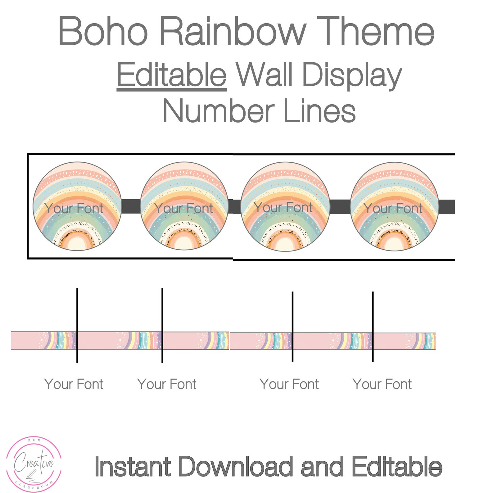 Boho Rainbow Theme Classroom | Number Lines | 2 Various Styles of ...