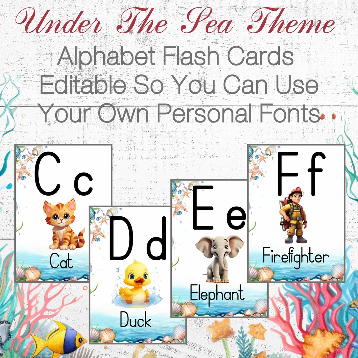 Under the Sea Classroom Theme Alphabet Flash Cards PDF Printable Number ...