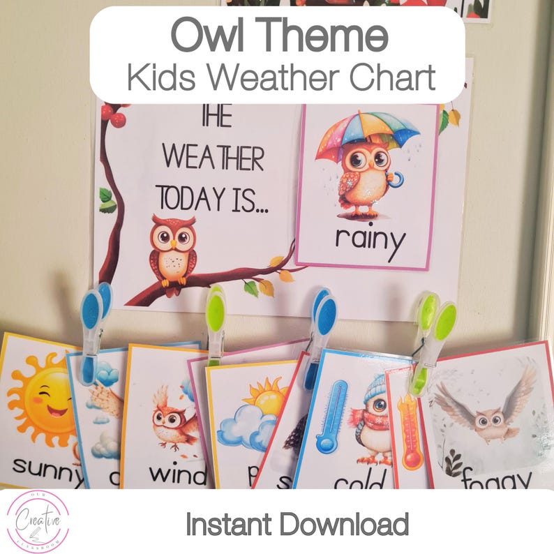 Owl Theme Classroom Kids Weather Chart Printable - All Seasons Posters ...