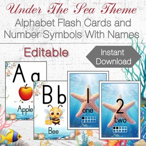 Under the Sea Classroom Theme Alphabet Flash Cards PDF Printable Number ...