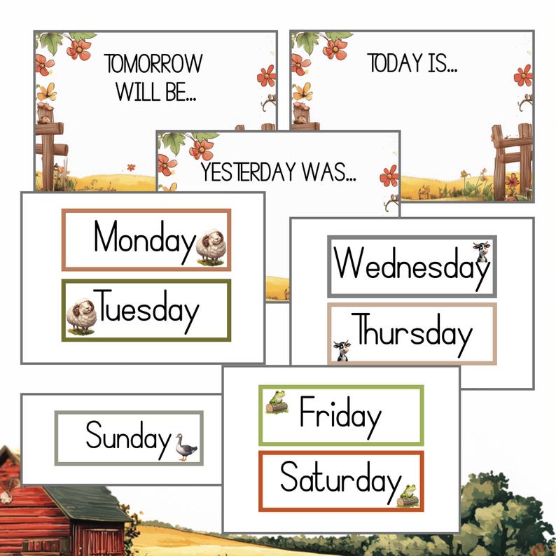 Farm Theme Classroom Days of the Week Poster Printable & Months of the ...