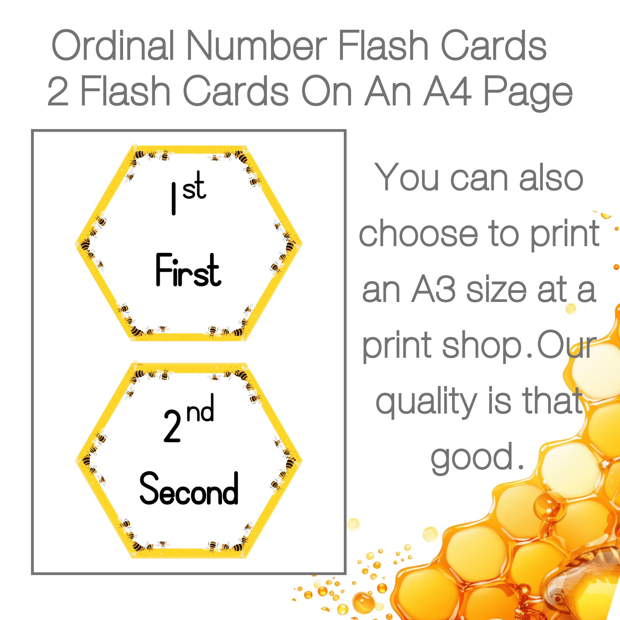 Bee Theme Classroom| Ordinal Numbers Poster | Editable Flashcards ...
