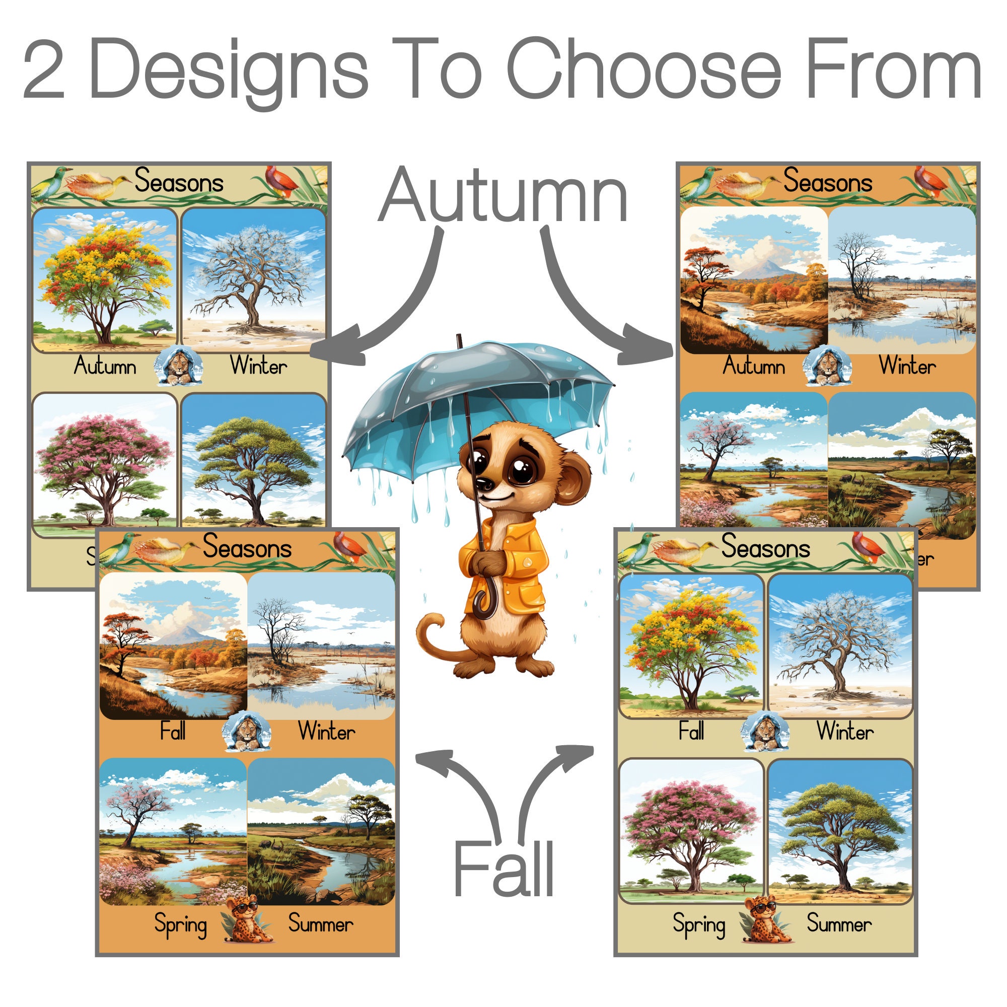 Safari Theme Classroom Kids Weather Chart Printable - All Seasons ...