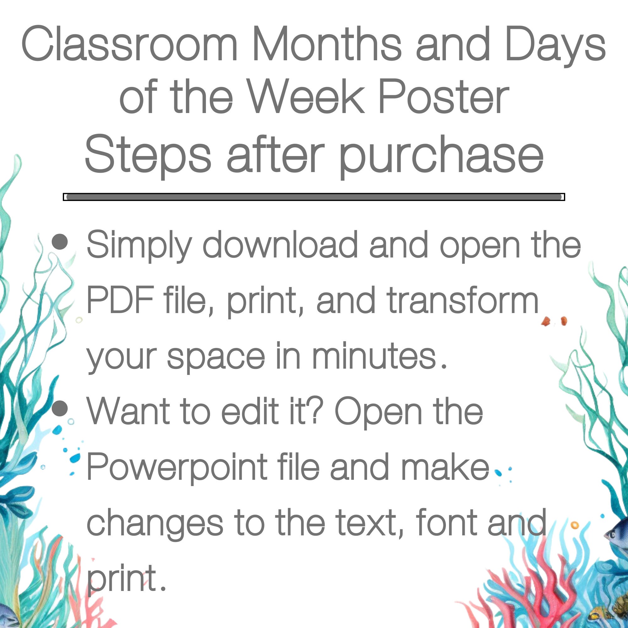Under the Sea Classroom Theme Days of the Week Poster Printable ...