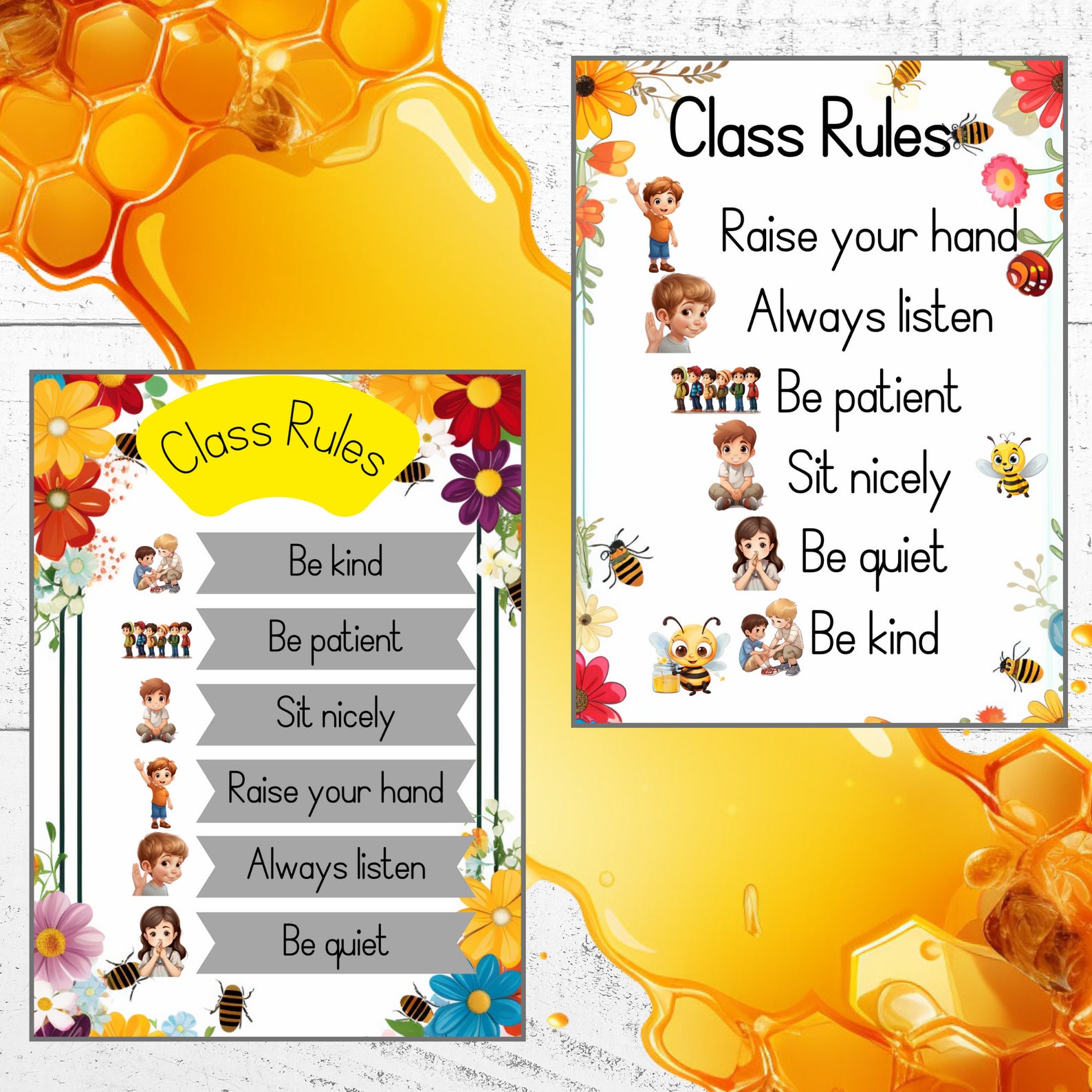Bee Themed Classroom Rules Posters Printable Class Rules for ...