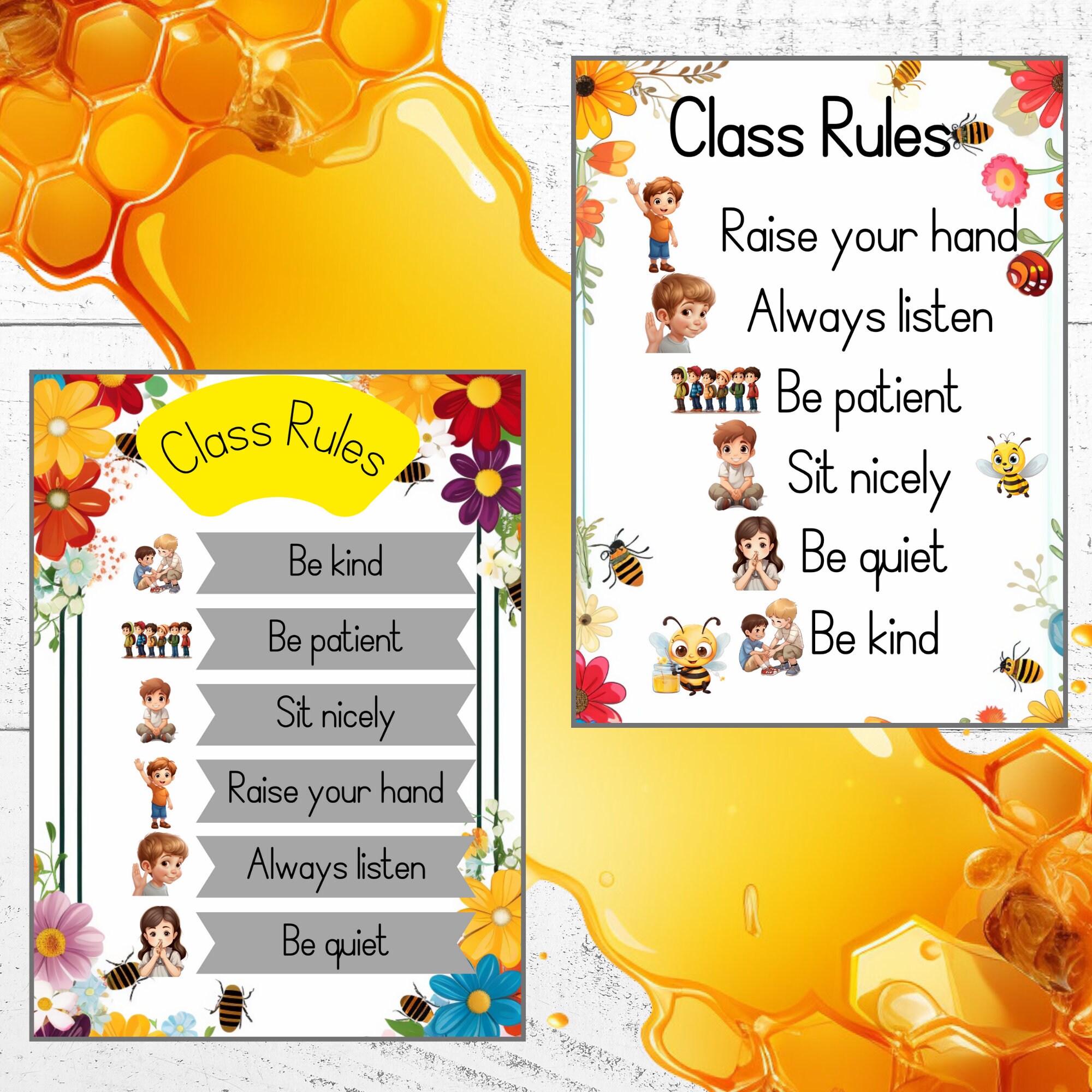 Bee Themed Classroom Rules Posters Printable Class Rules for ...