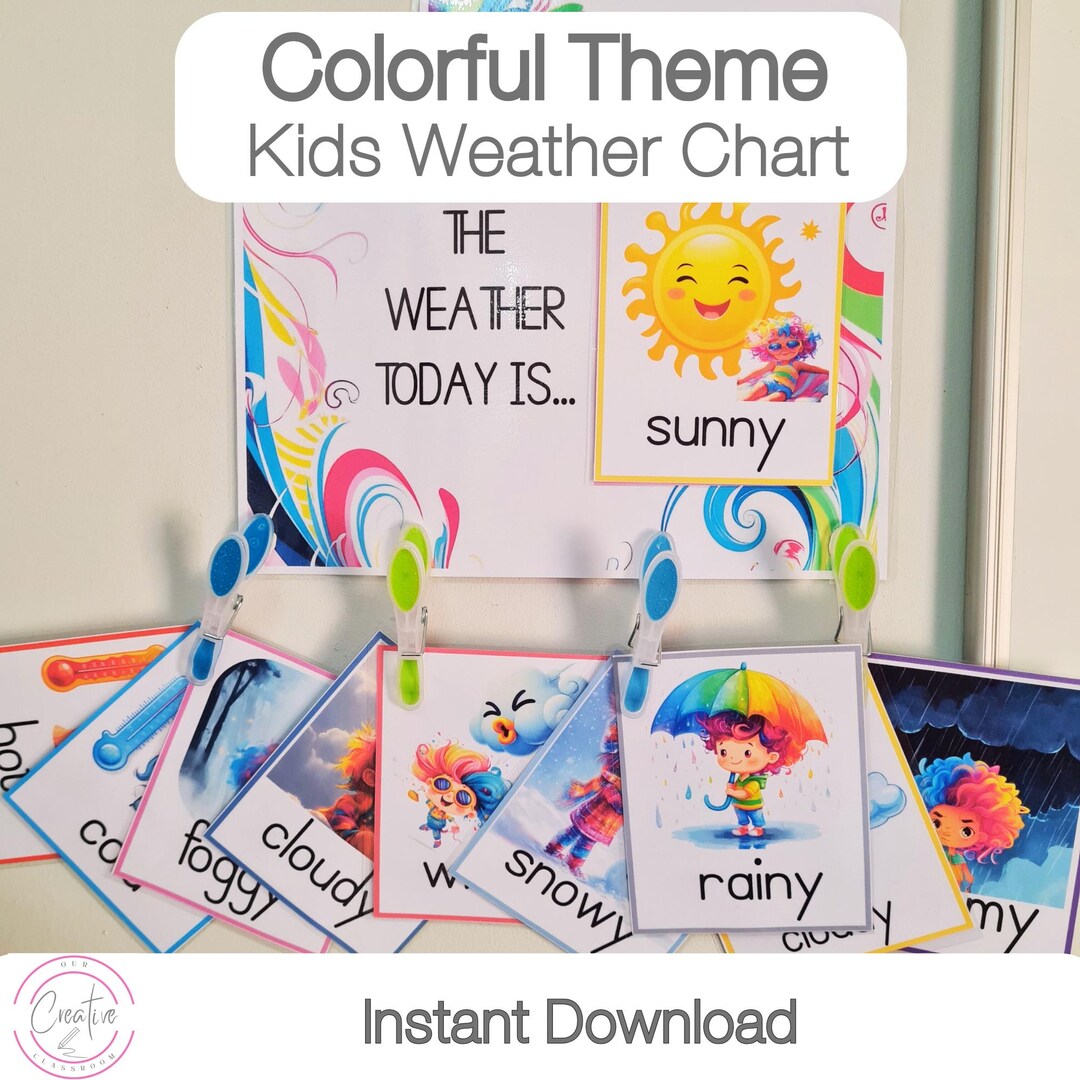Colorful Classroom Theme Kids Weather Chart Printable - All Seasons ...