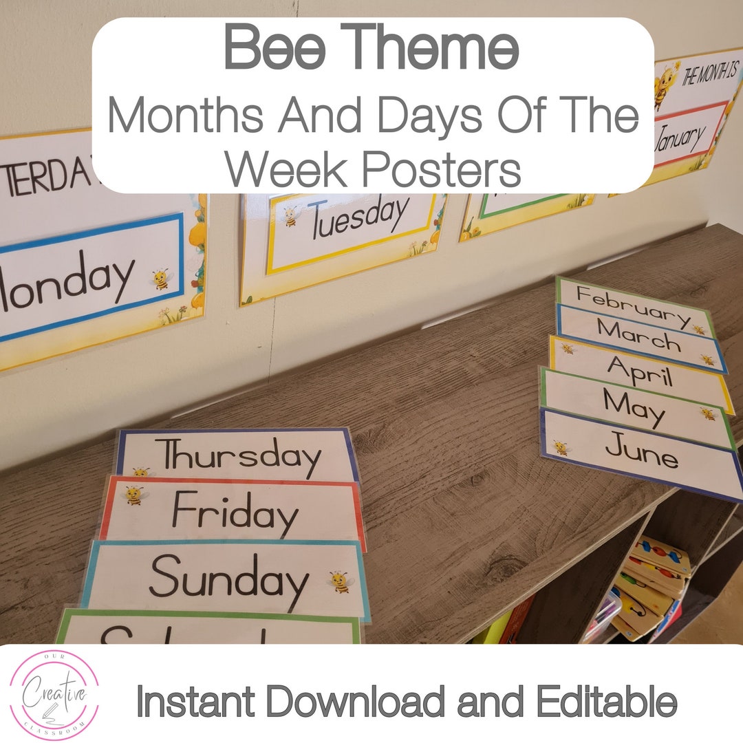 Bee Themed Classroom Days of the Week Poster Printable & Months of the ...