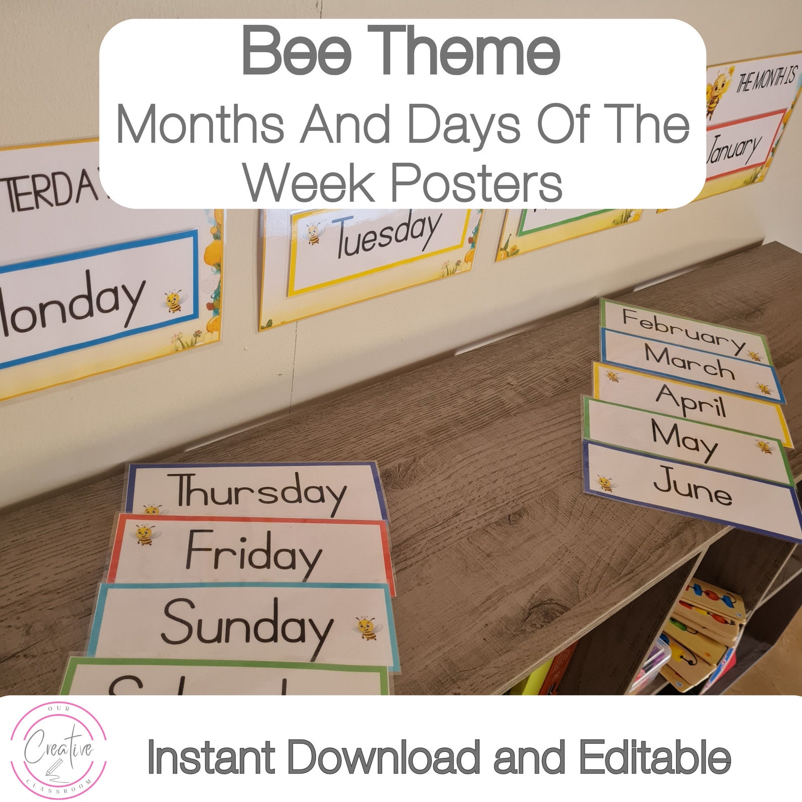 Bee Themed Classroom Days of the Week Poster Printable & Months of the ...