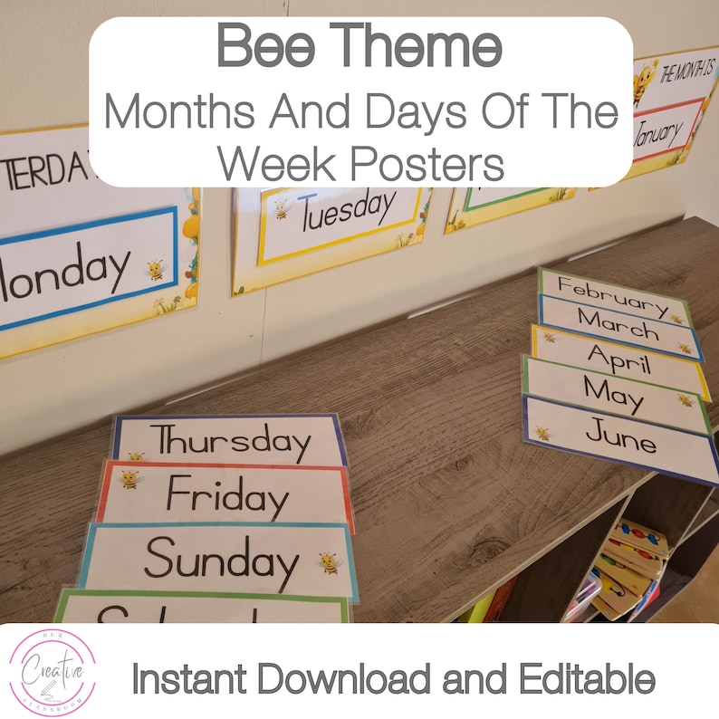Bee Themed Classroom Days of the Week Poster Printable & Months of the ...