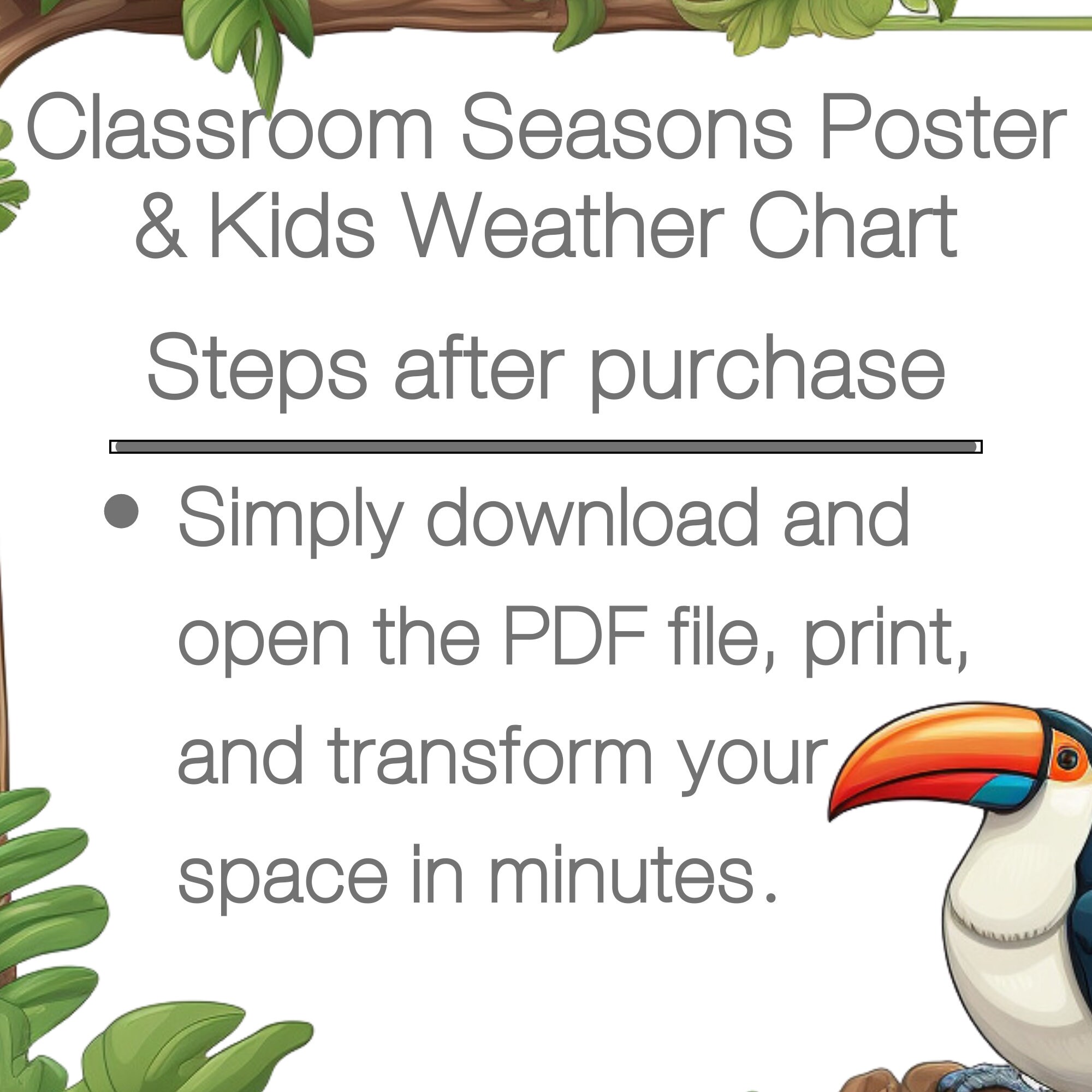 Jungle Theme Classroom Kids Weather Chart Printable All Seasons Posters ...