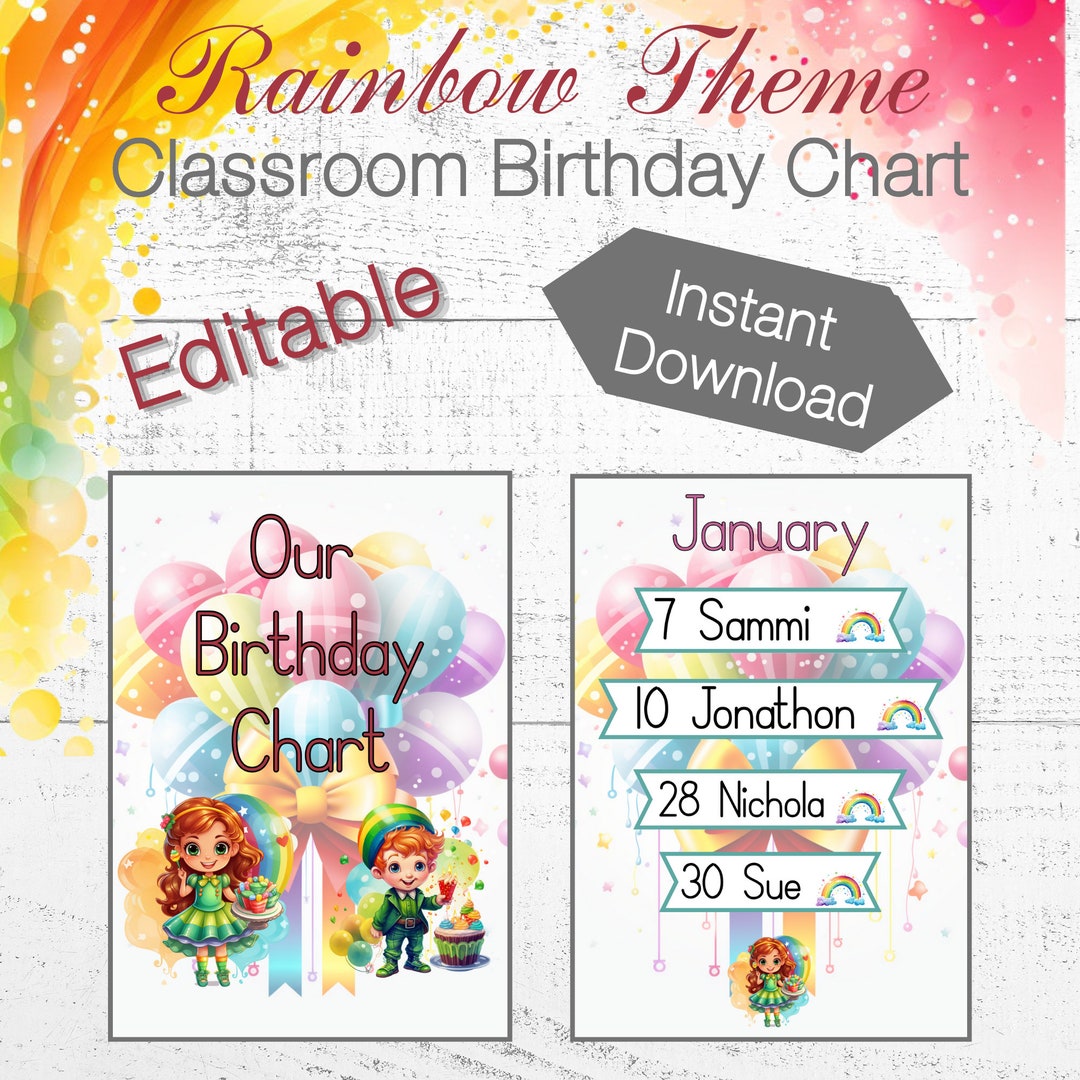 Rainbow Themed Classroom Birthday Chart Ideas Printable Birthday Charts ...